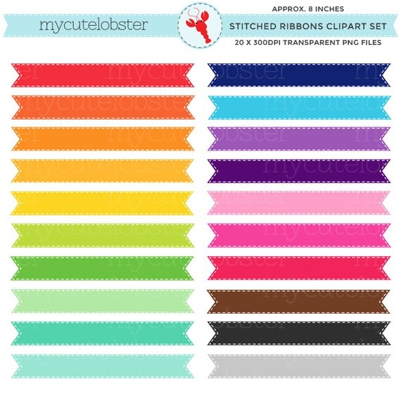 Stitched Ribbons Clipart Set clip art set by mycutelobsterdesigns