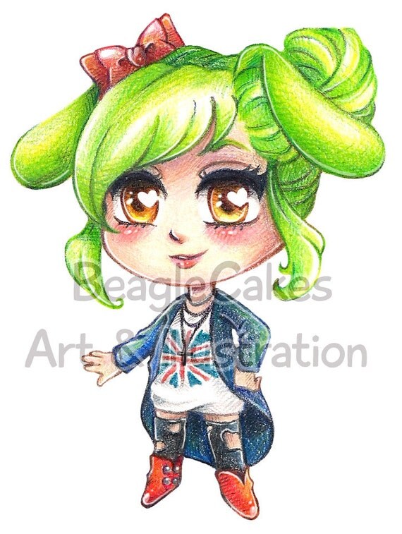 Items similar to Custom Anime Manga Chibi Colored Pencil Illustration ...
