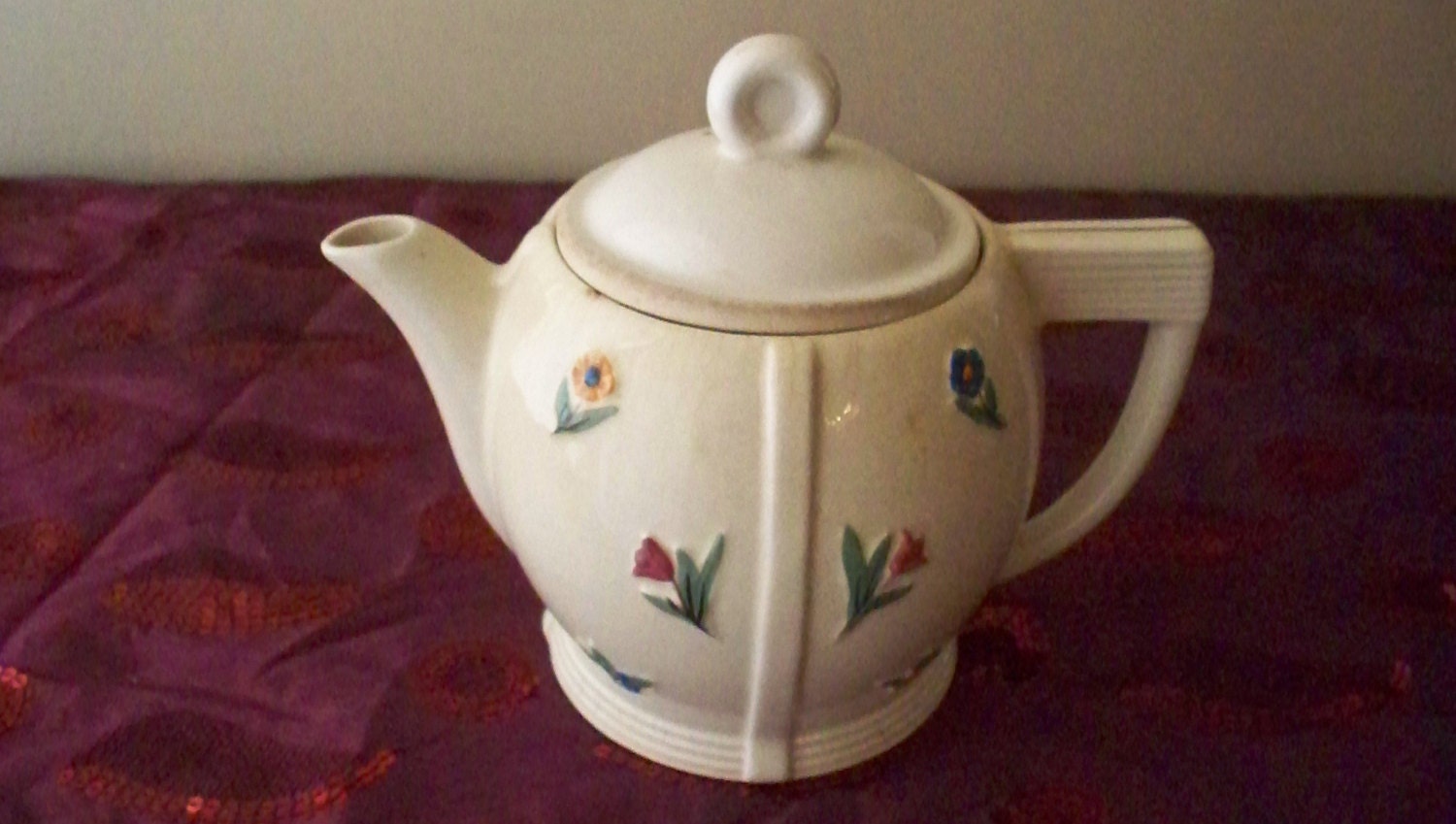 Stoneware Pottery Teapot 1930’s Hand Decorated Flowers Tulips Teapot ...