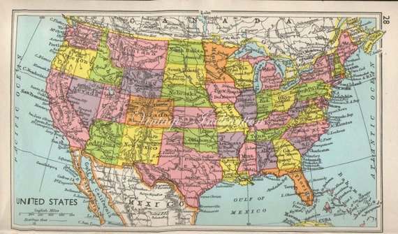 USA United States Map 1960 chart atlas map antique print