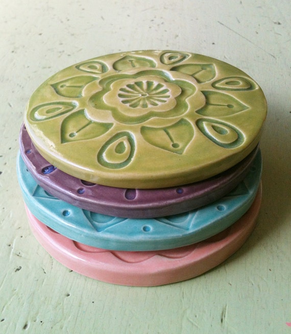 handmade ceramic coaster set by artcrafthome on Etsy