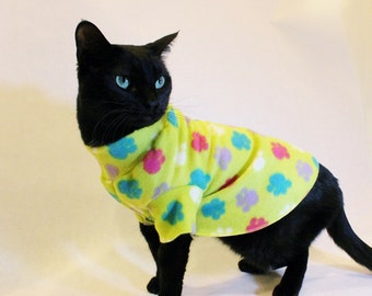 Cat Clothes Lime Green Paw Print Fleece Cat Shirt pet clothing cat ...