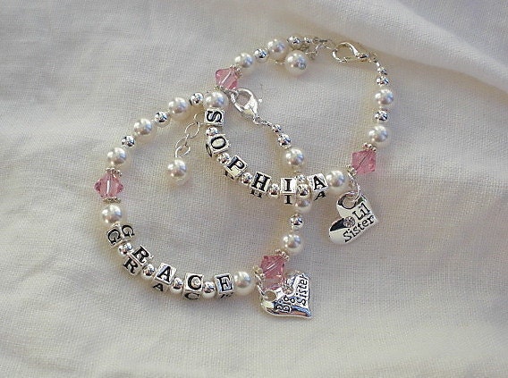 Sister Bracelet Set-Matching-Personalized by sugarontopjewelry