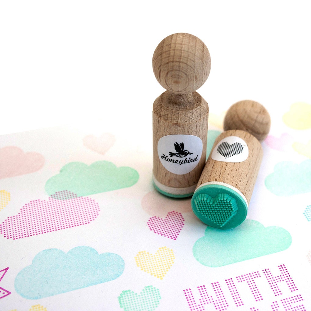 Dotted heart Mini Stamp with mint rubber by MissHoneyBird on Etsy