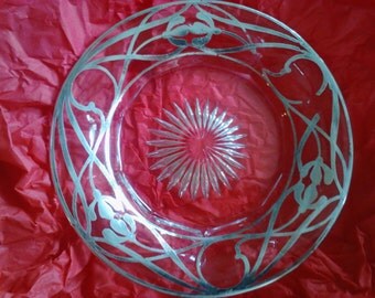 Silver Overlay Glass Plate