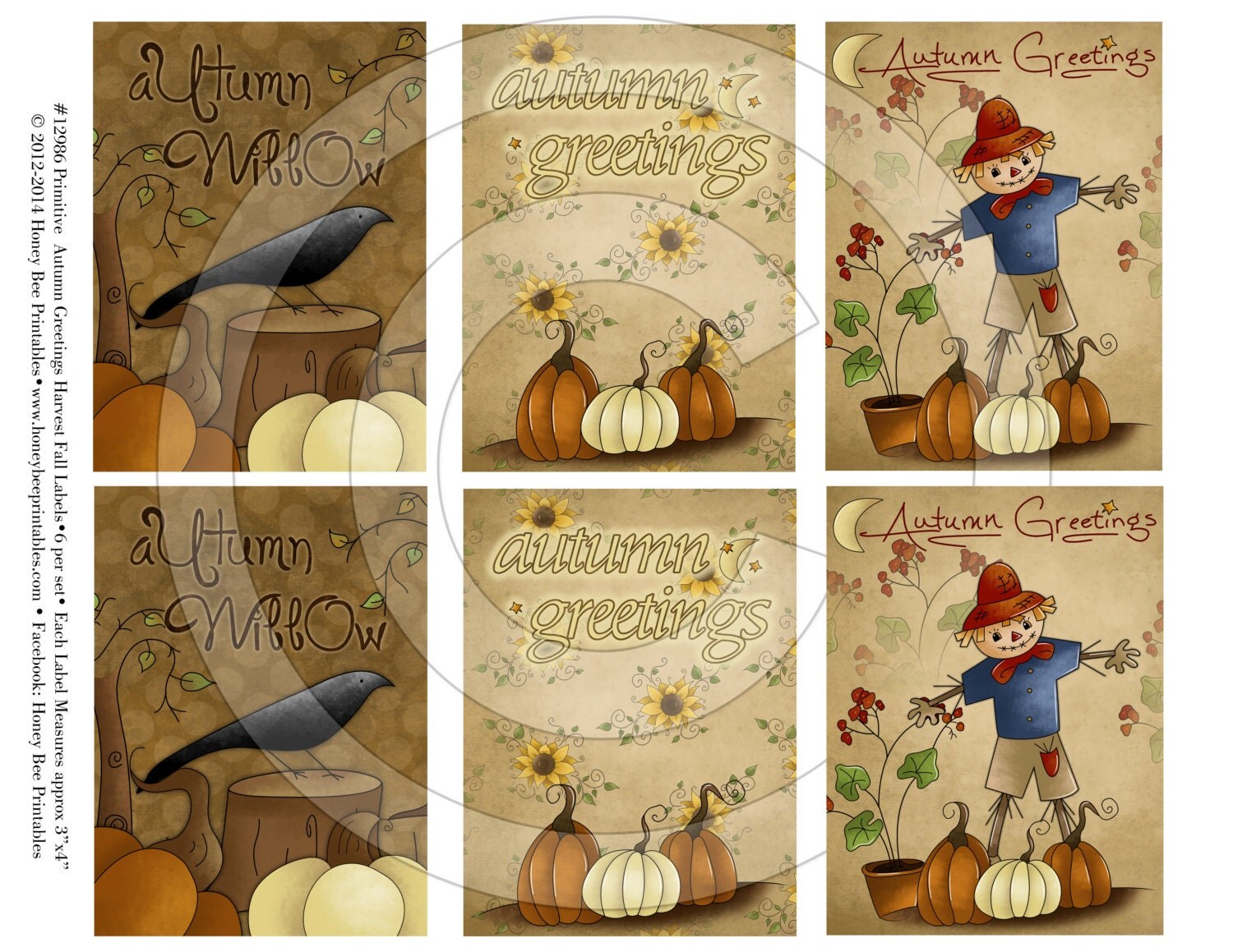 Primitive Harvest Autumn Greetings Fall Pantry Labels
