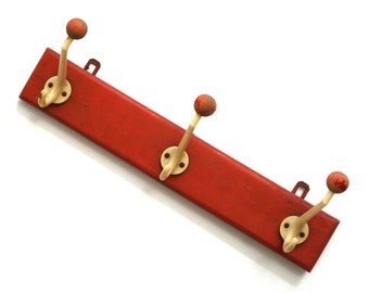 Red 3 ball wooden coat hook/rack mid century Germany