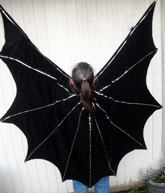 Vintage Bat Wings Costume For Halloween With Cape Black With
