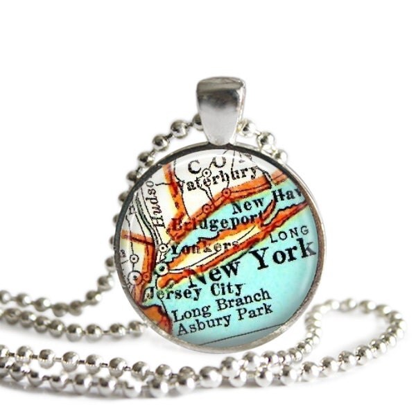 New York City map necklace pendant charms: New York jewelry