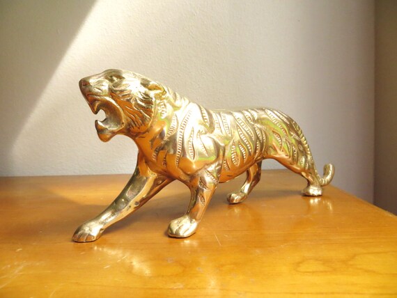 Vintage Brass Tiger Figurine, Gold Tiger Paperweight, Tiger Statue ...