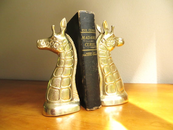 Vintage Brass Giraffe Bookends Gold Giraffe by DewyMorningVintage