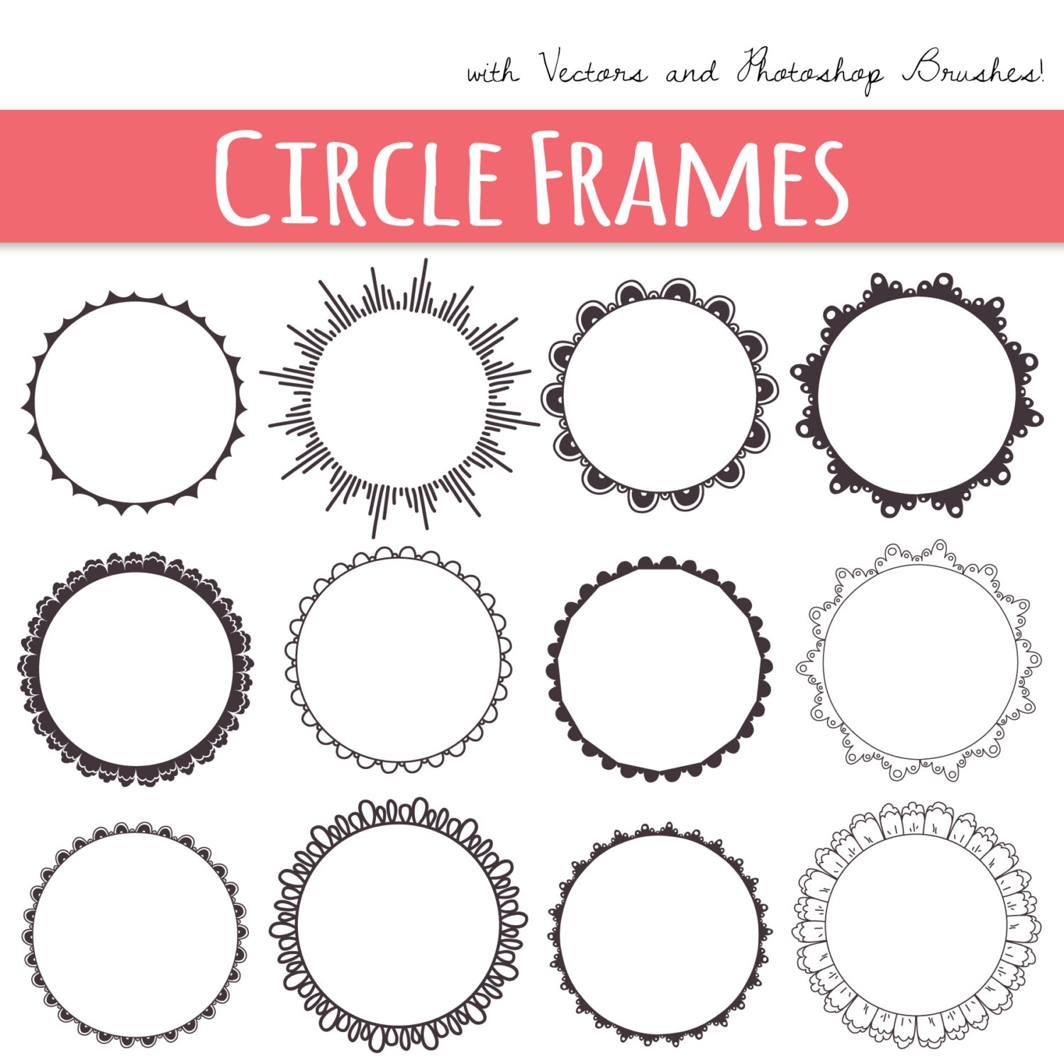 CLIP ART: Circle Frames // Digital Frames // Decorative Border