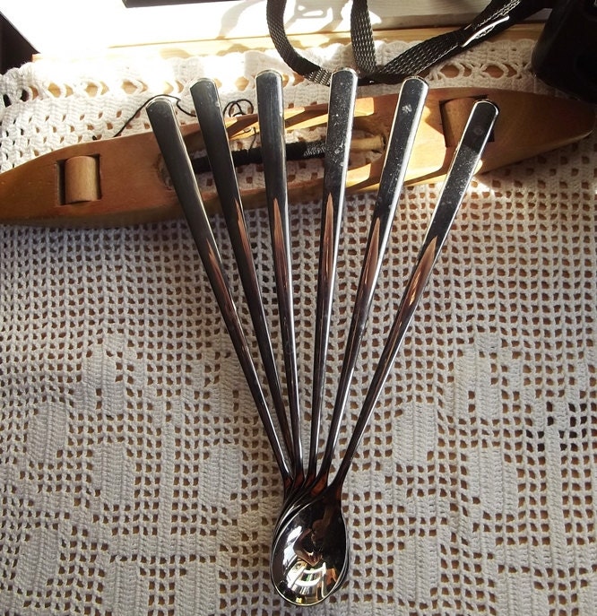 Six vintage small long spoons chrome plated. WFM Cromargan. Swedish ...
