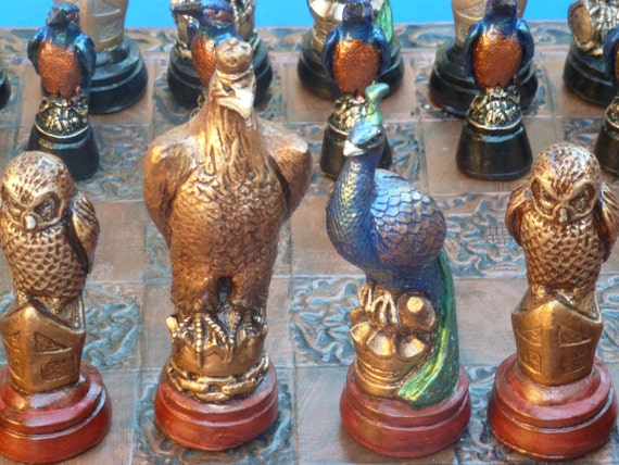 LARGE Birds Chess Set,, Customisable Colours (Pieces only/Board not ...