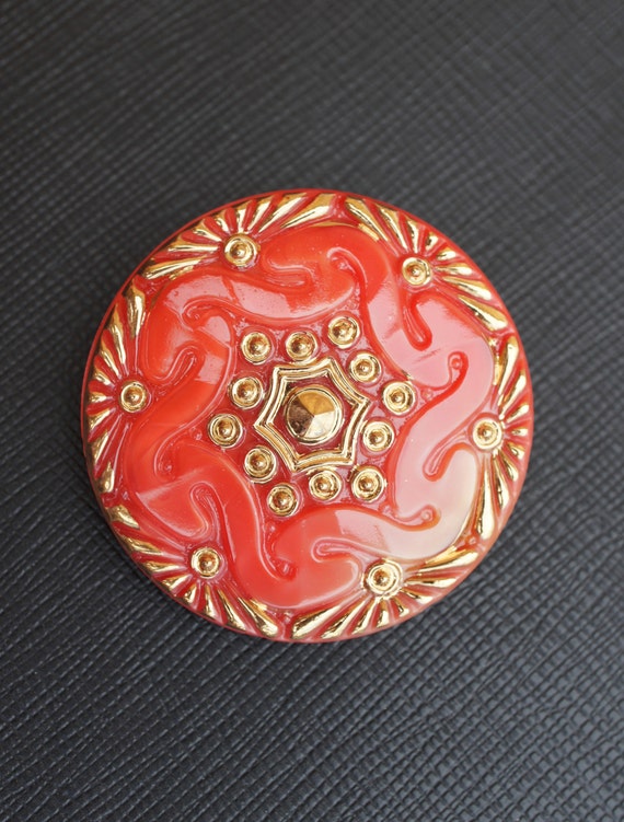Hand Made Art Czech Glass Buttons size 18 40.5mm Red Opal