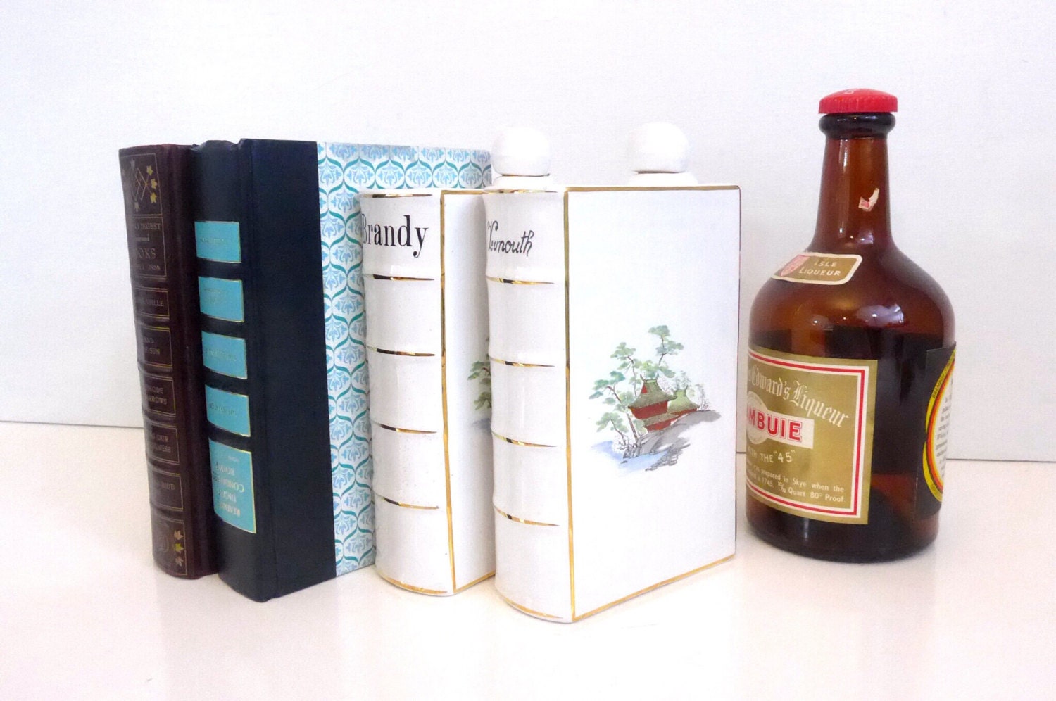 Vintage Decanters in Book Shape – Retro Vermouth and Brandy Ceramic ...