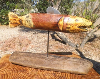 READY TO SHIP Men Christmas Decor Wood Fish Decoy Fish Folk Art ...