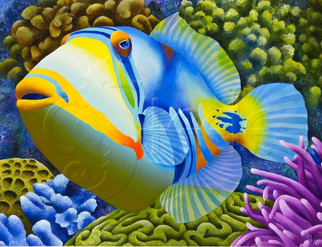 Tropical art print Picasso Triggerfish: Pablo