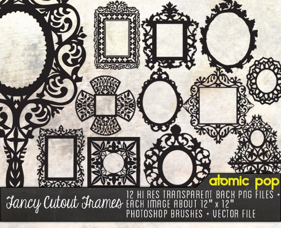 Instant Download // 12 Fancy Ornate Cutout Frames // Digital