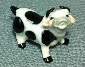 Miniature Ceramic Farm Cow Bull Animal Cute Little Tiny Small