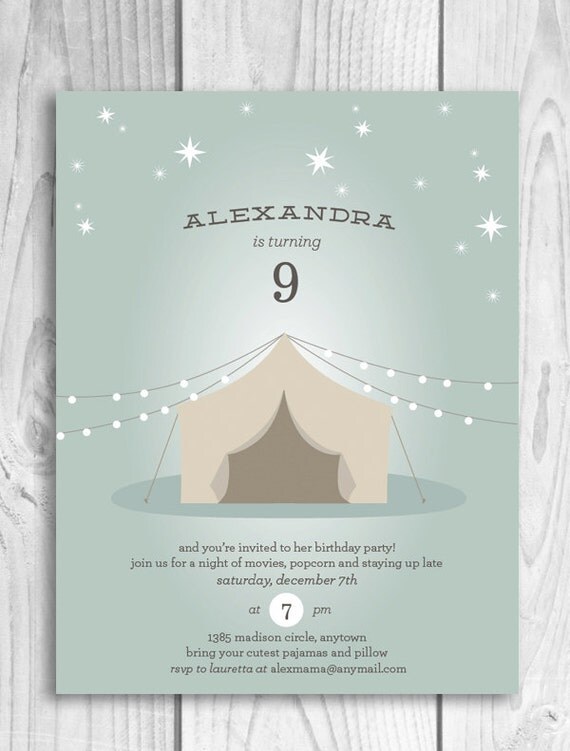 Items similar to Slumber Party Birthday Invitation - tent, woodland on Etsy