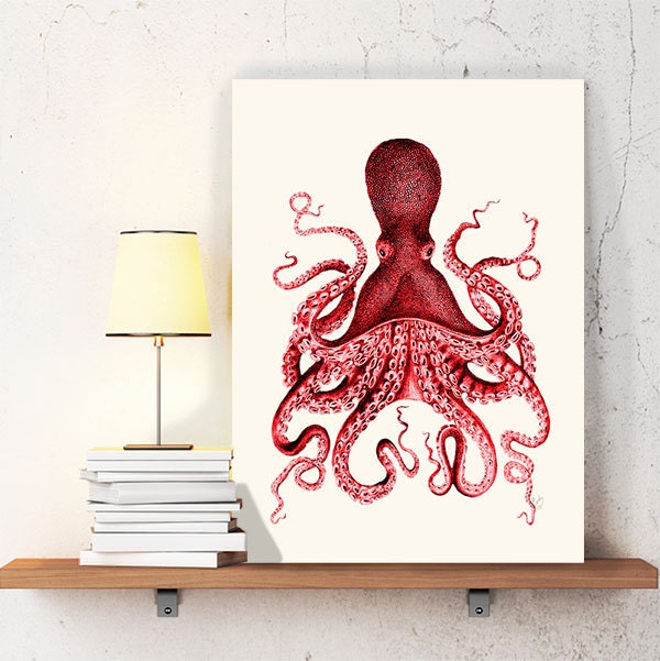 Octopus Print Red Octopus 3 octopus illustration by NauticalNell