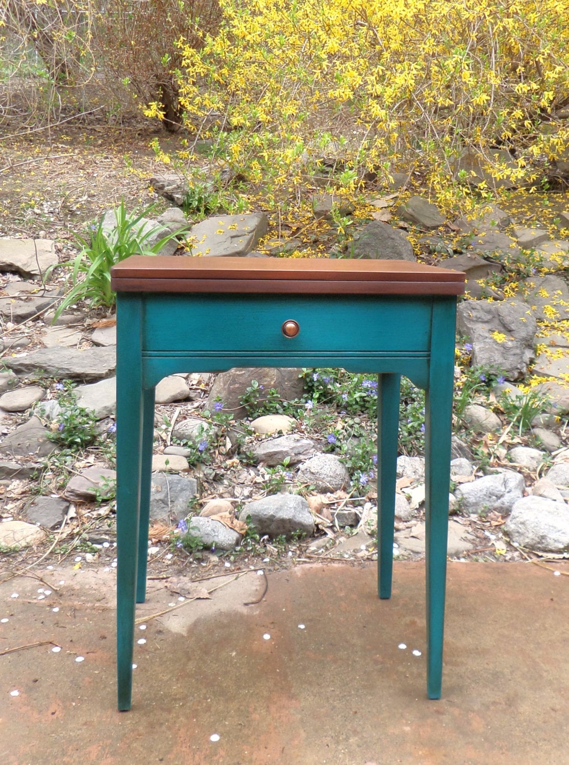 Turquoise and Teal Table/Repurposed Sewing Machine Table/Side