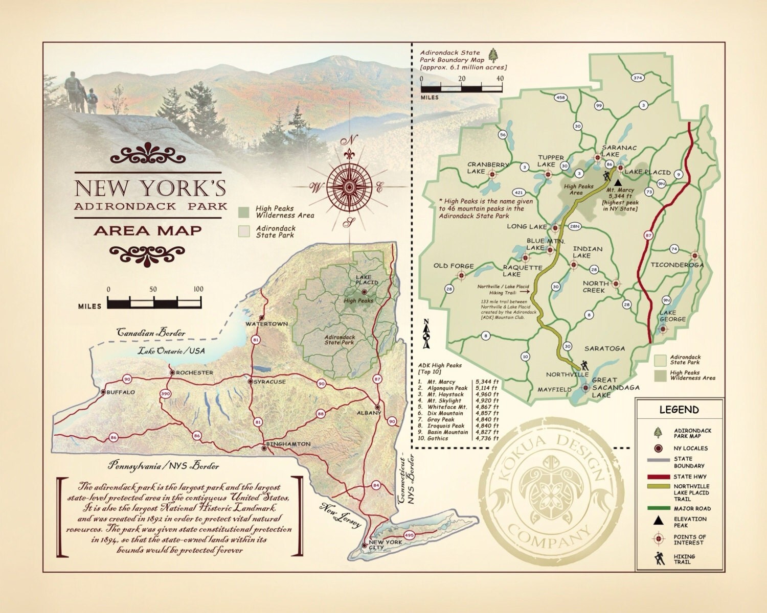 New York's Adirondack Park road map