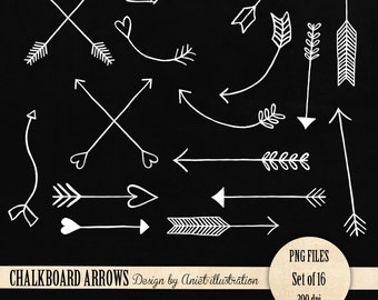 Chalkboard white arrows Clip art - Set of 16 - arrows clipart ...