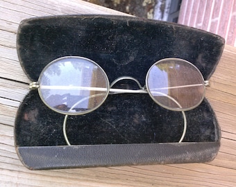 Antique Eyeglasses with Wire Frames and Hinged Metal Case