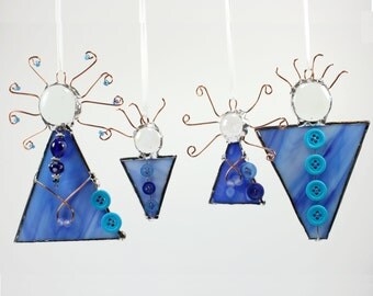 Stained Glass Stick Figure Family, Blue Glass Family Suncatcher ...