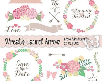 Rustic wedding clipart and digital paper Peonies clipart