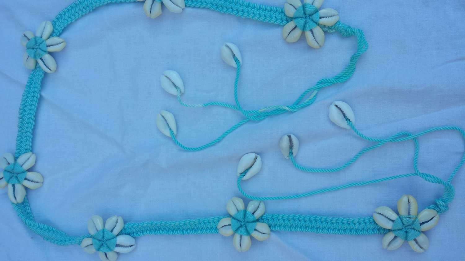 Belt Kitschy belt aloha cute retro seashell sky blue crochet rope belt ...