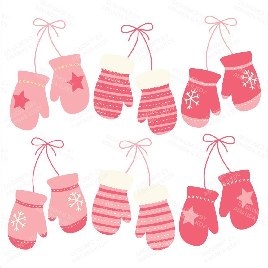 Professional Pink Mittens Clipart Pink Mitten Clip by AmandaIlkov