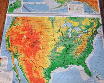 Vintage Nystrom Classroom XL Pull Down Map, United States + Alaska ...