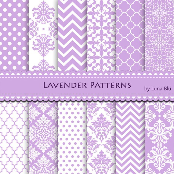 Lavender Digital Paper: Lavender Patterns pastel by Lunabludesign