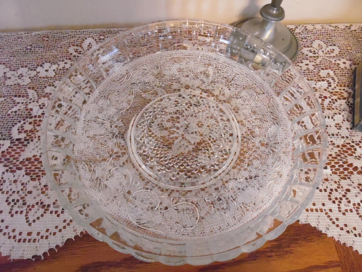 Vintage Crystal Platter Large Size Beautiful Detail Dining Room Decor ...