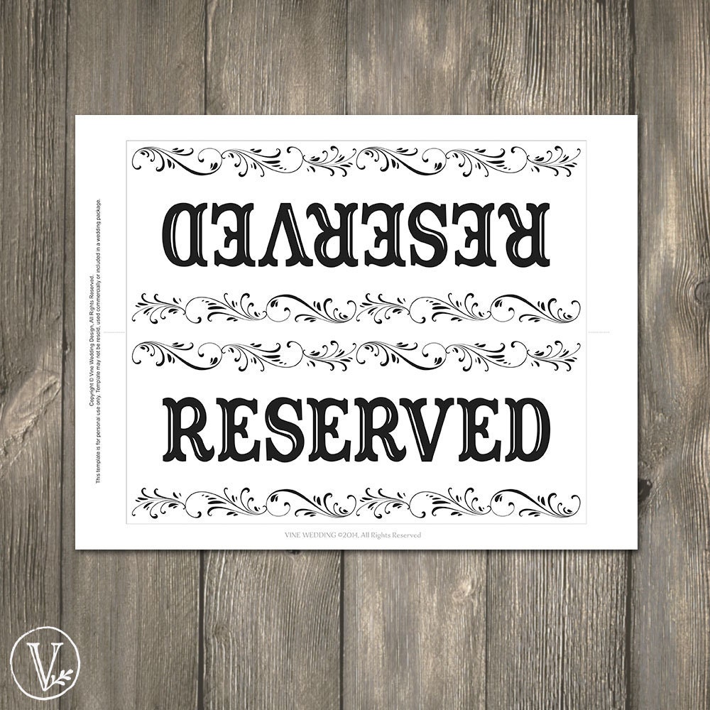 Wedding Reserved Table Sign Instant DOWNLOAD 3.75 by VineWedding