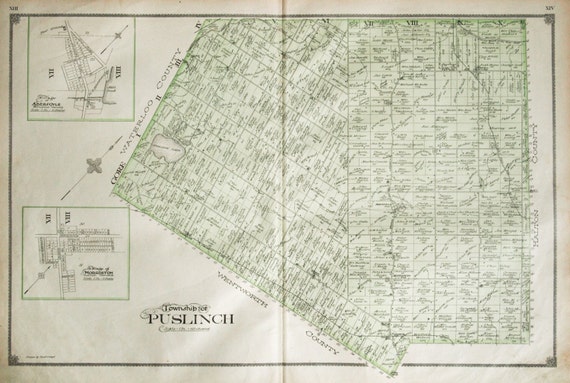 1906 Rare Large Antique Map of Puslinch Township Wellington