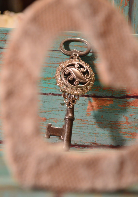 Rhinestone Adorned Skeleton Key Boutonniere