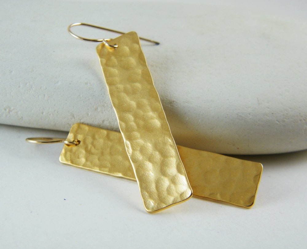Hammered Rectangle earrings gold bar earrings long rectangular