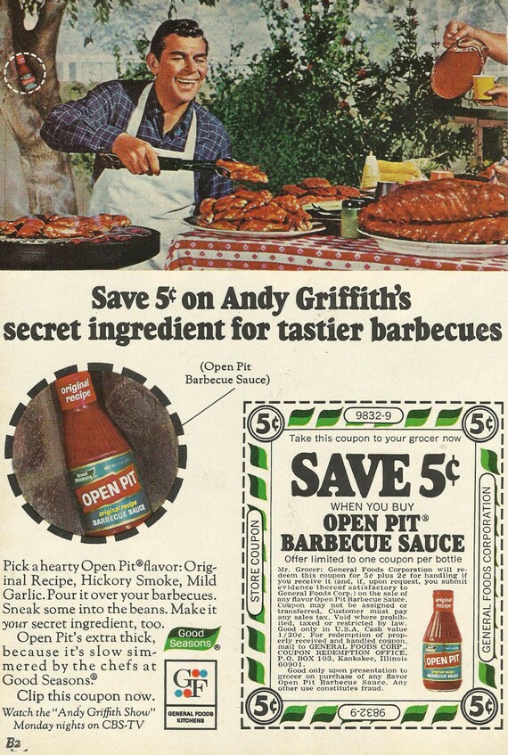 Andy Griffith / Open Pit Barbecue Sauce Original 1968 Vintage