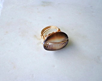 Wire Wrapped Cowrie Shell Ring - Sea Shell Ring, Tiger Shell, Beach ...