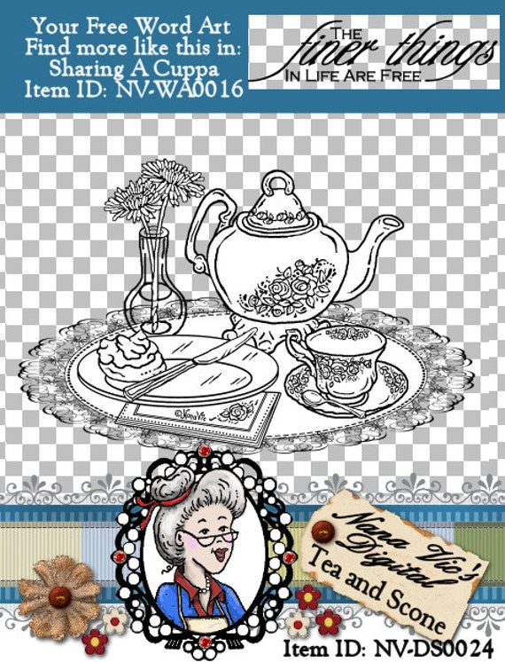 Digital Stamp Tea and Scones Tea Party Word Art Clipart