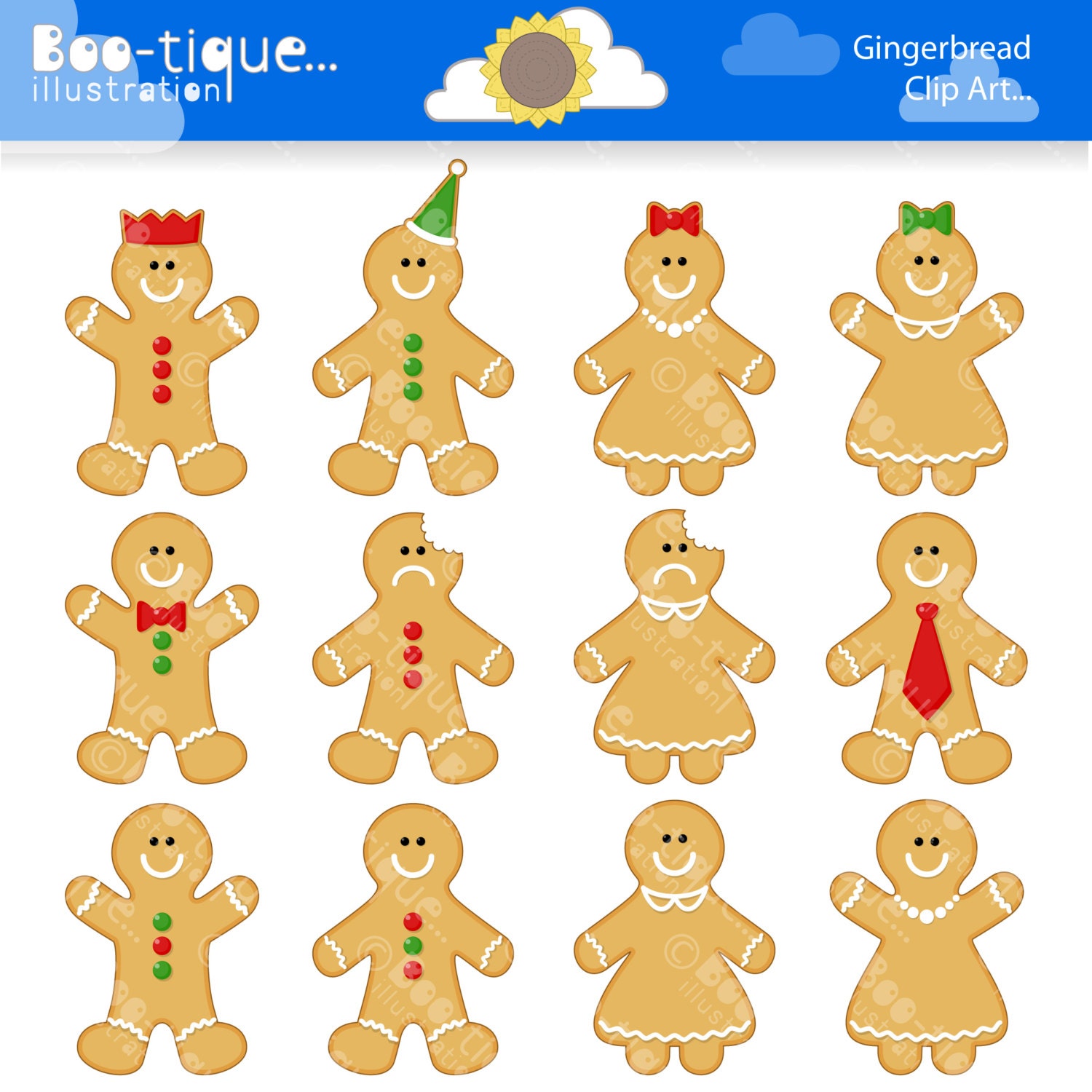 Gingerbread Man Digital Clipart for by BootiqueIllustration