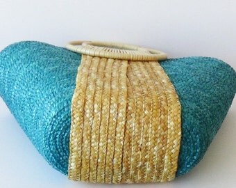 Large Turquoise Beach Tote- New Straw Bag Beach- Summer Beach Bag- Blue ...