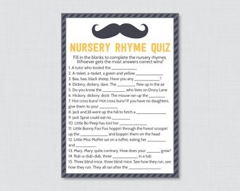 Nursery Rhyme Quiz Baby Shower Game Yellow Chevron