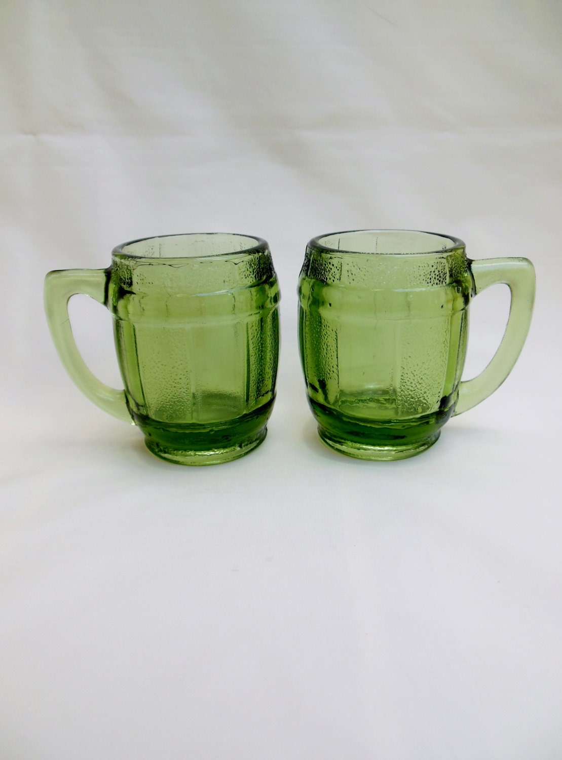 Avocado Green Mini Glass Barrel Mugs Pair of Shot Glasses or Toothpick ...