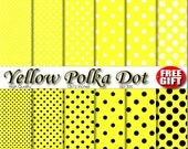 Items similar to Yellow polka dot digital paper scrapbook kit yellow ...