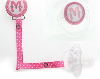 Monogram pacifier holder personalized name pacifier clip